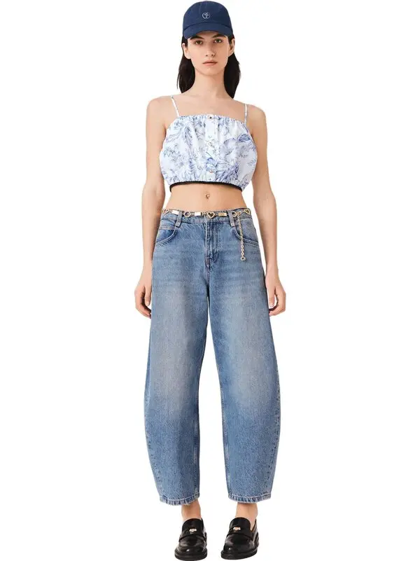 Maje Floral Print Spaghetti Strap Top - Sky Blue Large Flowers Print