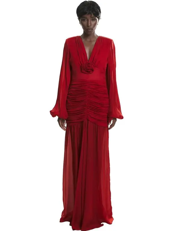 LITA COUTURE Ruched Maxi Dress - Red