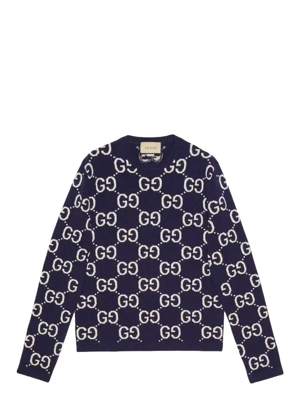 Gucci Gg Wool Jacquard Pullover - Blue