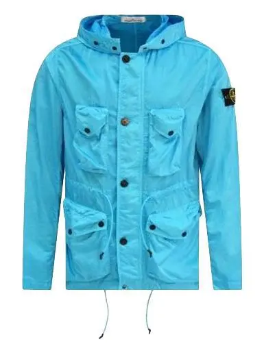 Stone Island Logo Patch Hooded Jacket - Blue