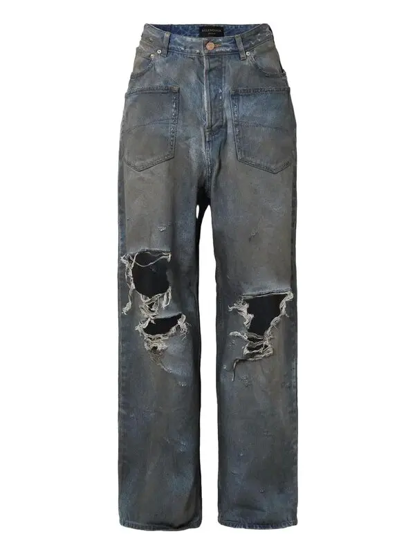 Balenciaga Patched Pockets Wide Leg Jeans - Blue