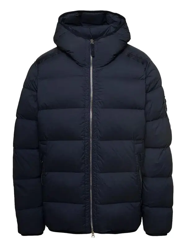 Stone Island Compass Patch Zip-up Puffer Jacket - Navy