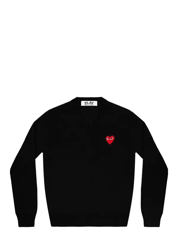 Play Comme Des Garcon V-neck Pullover Red Emblem - Black