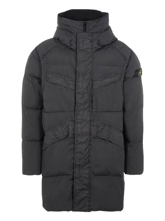 Stone Island Crinkle Reps Long Down Coat - Black