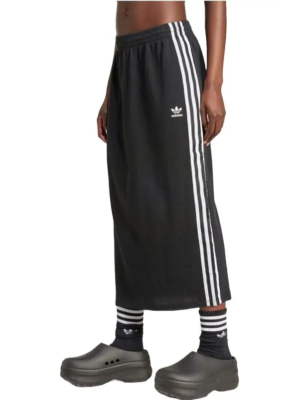 Adidas Ribbed Midi Skirt With Side Stripes - Black