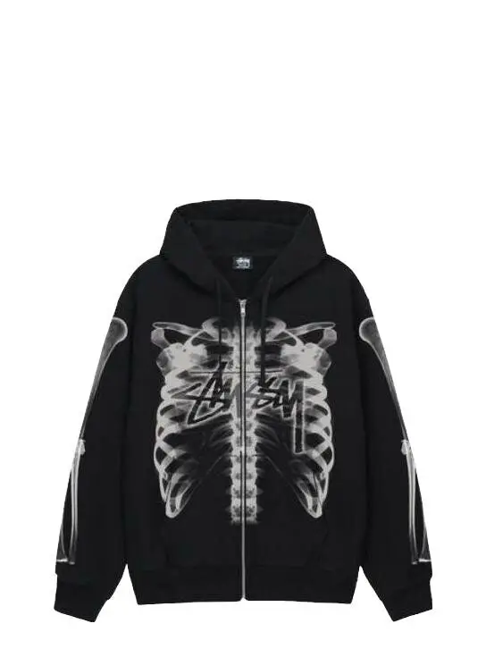 StÜssy Rib Cage Zip Hoodie - Black/white
