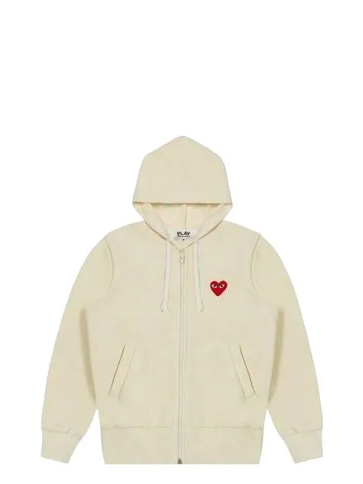 Play Comme Des Garcon Zip Hoodie With Red Heart Emblem - Ivory
