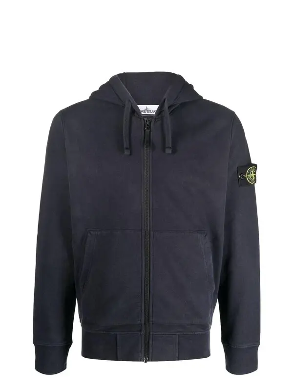 Stone Island Brushed Cotton Full Zip Hoodie - Navy