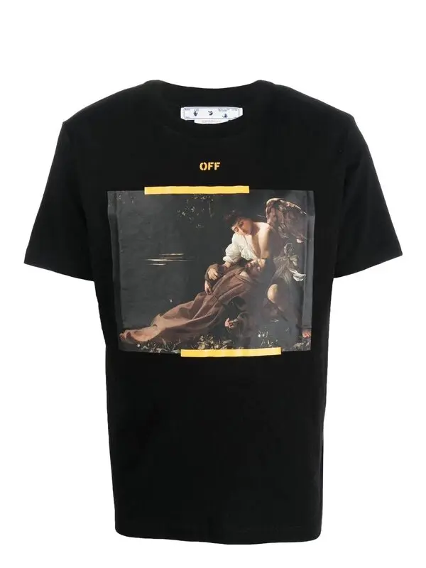 Off-White Fw22 Caravaggio Arrow Character Printing Casual Short Sleeve Black T-shirt - Black/white