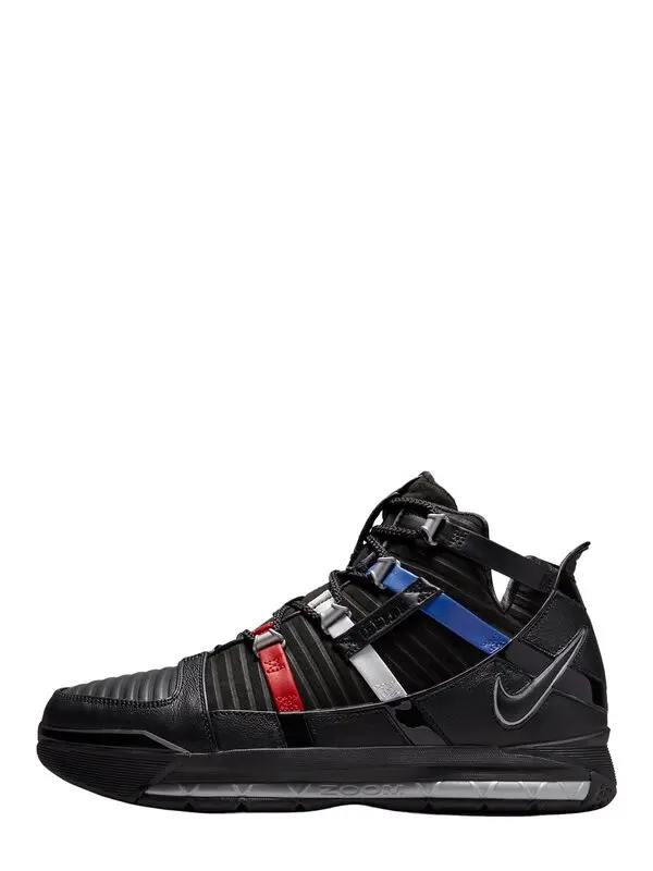 Nike Zoom Lebron 3 Retro 'barbershop' Mid Top Sneakers - Black/red/blue