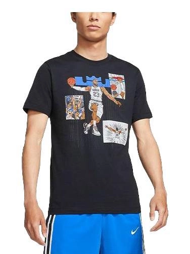 Nike Cartoon Lebron James Shooting Printing Sports Round Neck Short Sleeve T-shirt - Black