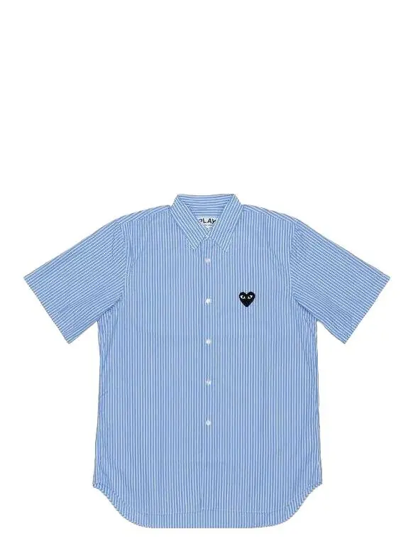Play Comme Des Garcon Striped Short Sleeve Shirt With Emblem - Blue