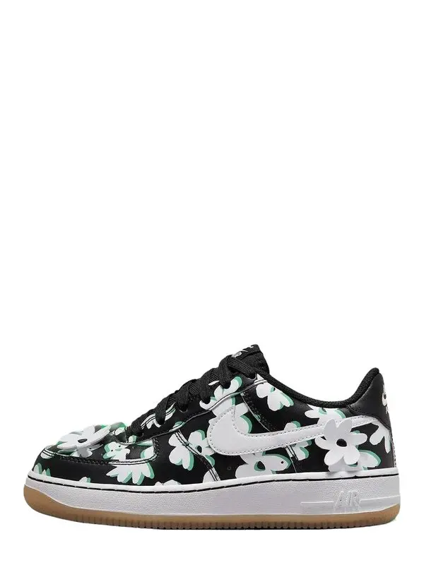 Nike Force 1 Lv8 'black White Flowers' Sneakers - Black/spring Green/gum Light Brown