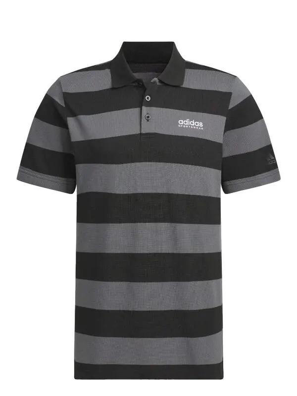 Adidas Pique Stripe Polo Shirt Asia Sizing 'black Grey - Black/grey