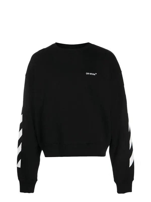 Off-White Long Sleeve Crewneck With Striped Detailing - Black