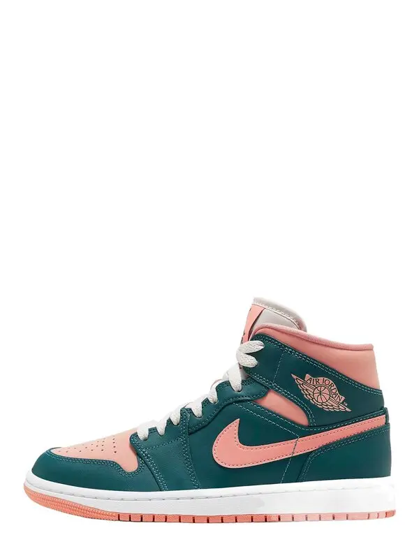 JORDAN 1 Mid High Top Sneakers - Dark Teal Green/pink