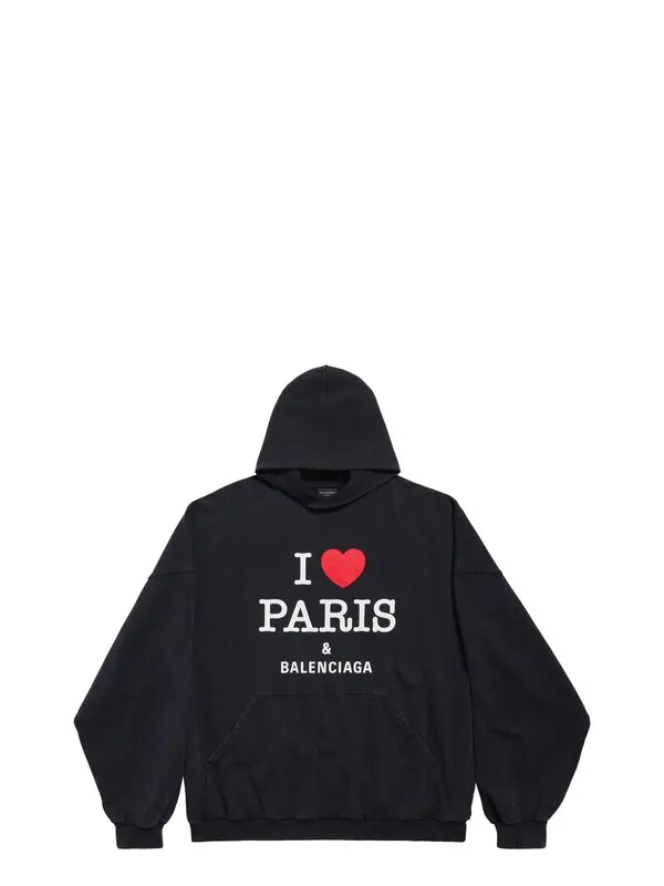 Balenciaga I Love Paris Hoodie - Black Faded
