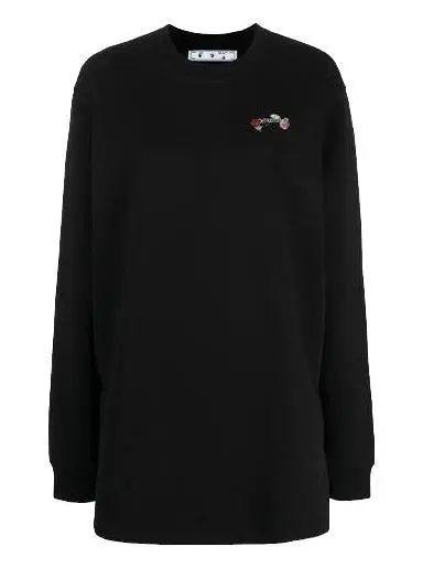 Off-White Arrow Embroidered Flowers Long Hoodie - Black