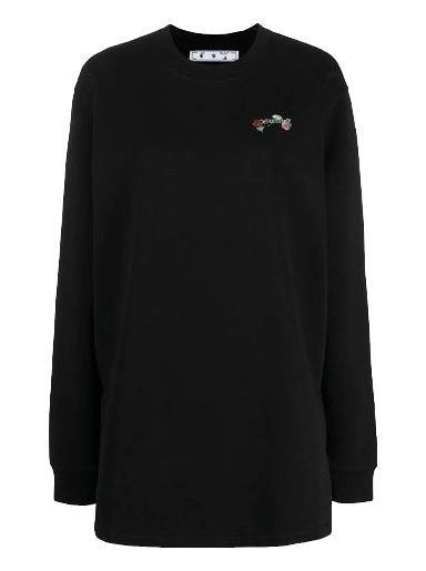 Off-White Arrow Embroidered Flowers Long Hoodie - Black