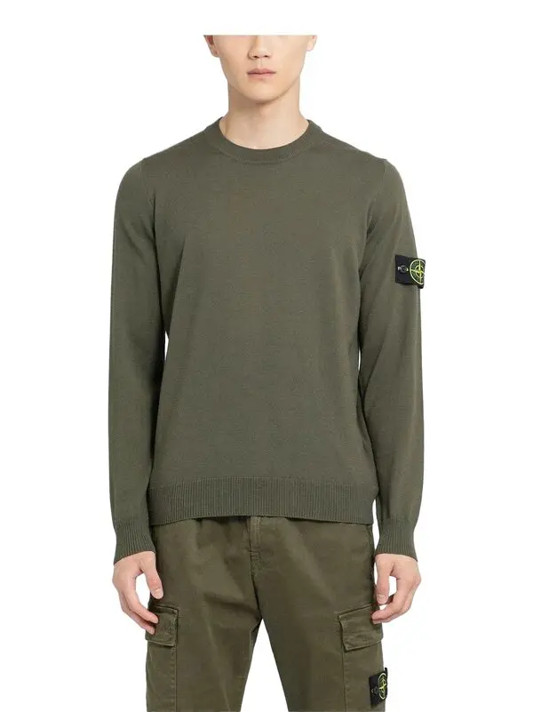 Stone Island Logo Patch Crewneck Sweatshirt - Olive Green