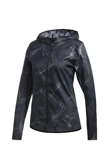 Adidas Training Sports Hooded Jacket With Abstract Print - Black
