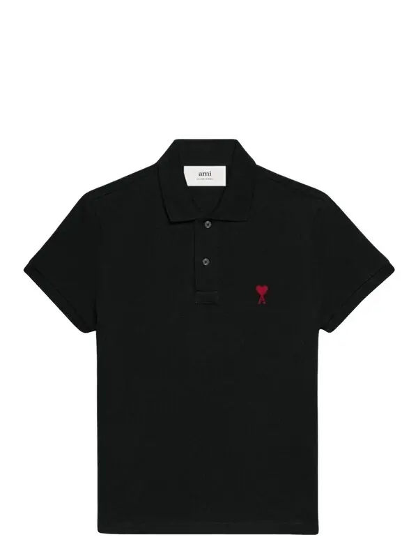 AMI Paris Small Heart Logo Polo Shirt - Black