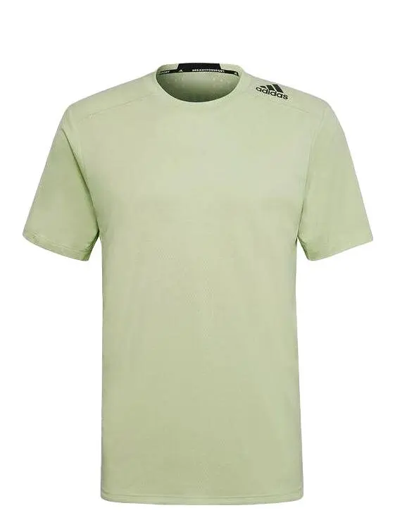 Adidas Solid Color Logo Printing Round Neck Short Sleeve Green T-shirt - Multi-color