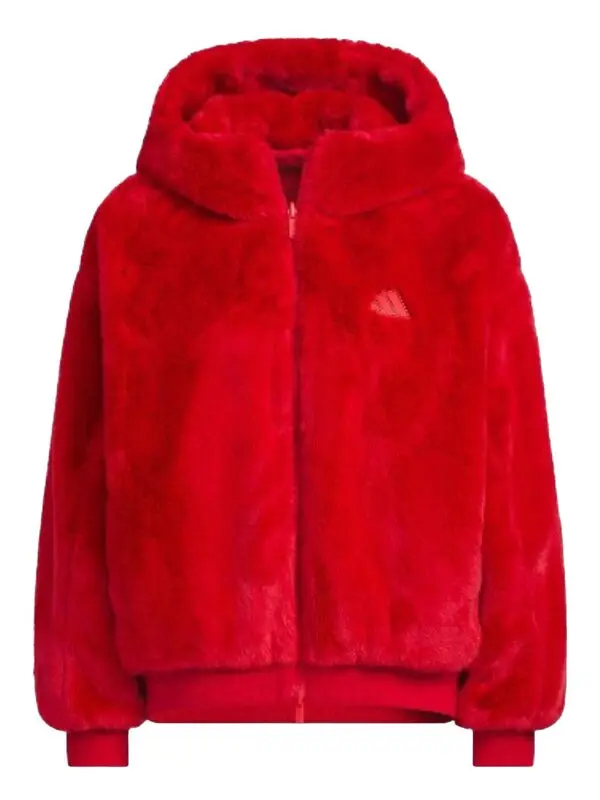 Adidas Reversible Faux Fur Hooded Jacket - Red