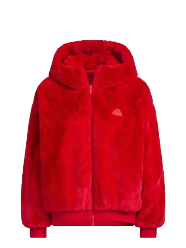 Adidas Reversible Faux Fur Hooded Jacket - Red