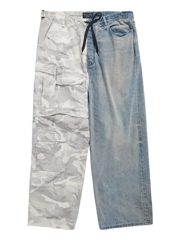 Balenciaga Grayscale Camo Hybrid Baggy Pants - Light Blue
