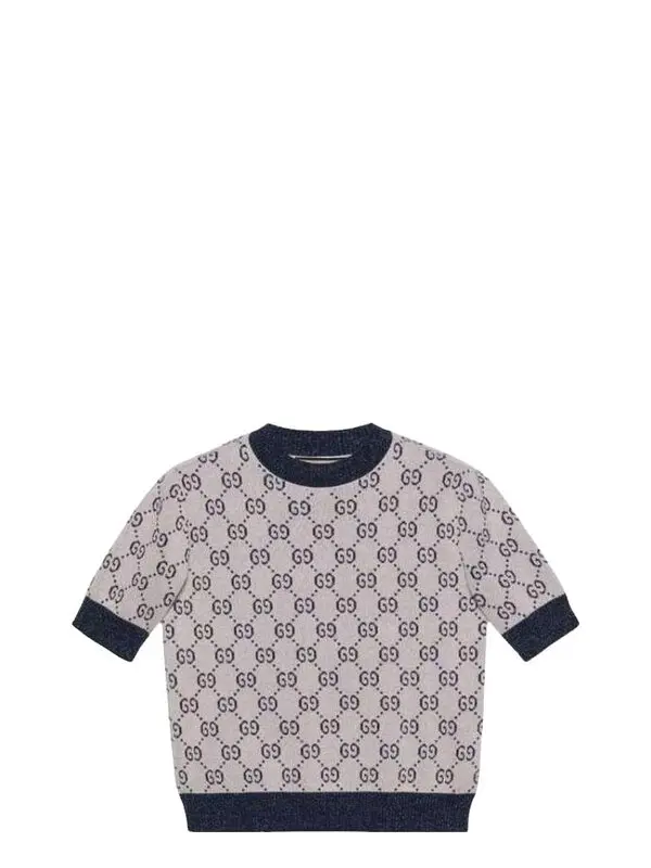 Gucci Gg Lam Jacquard Knit Top - Ivory/blue