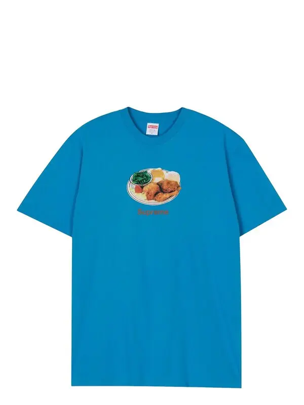 Supreme Ss18 Chicken Dinner Tee Cyan Printing Short Sleeve - Blue