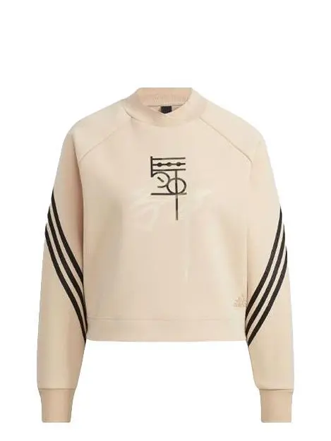 Adidas Ribbed Cuff Printing Pullover Hoodie - Pink