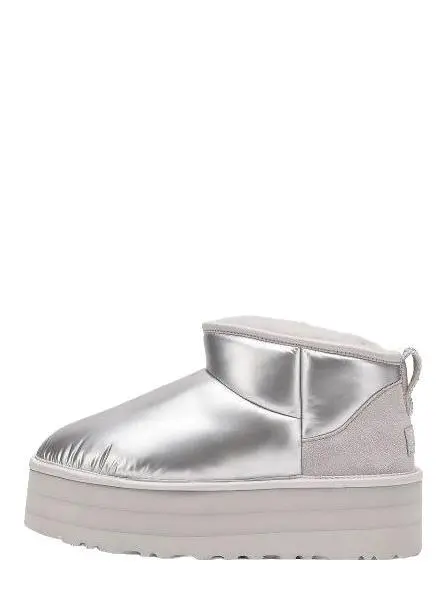 UGG Ultra Mini Platform High Shine Boots - Silver