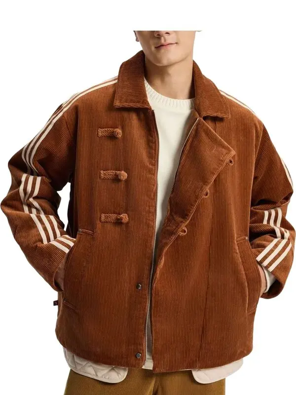 Adidas Corduroy Jacket With Three-stripe Detail - Brown