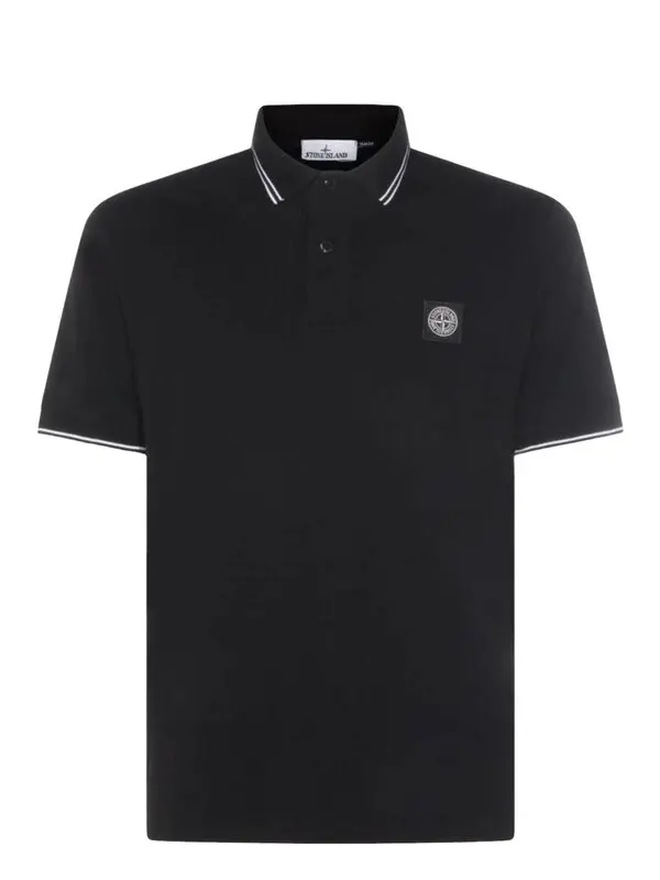 Stone Island 2200010 Slim-fit Compass Patch Polo Shirt - Black