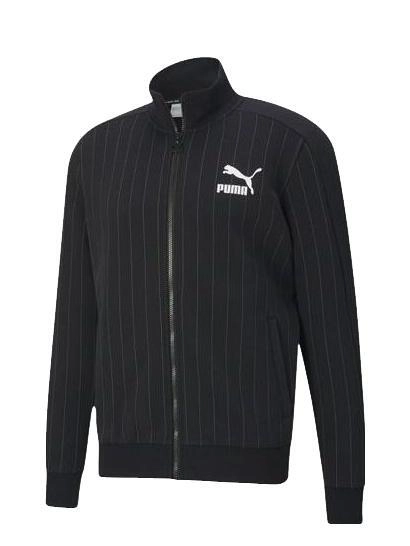 PUMA Pinstripe Track Top Stripe Fleece Lined Stand Collar Zipper Jacket Black - Default Color