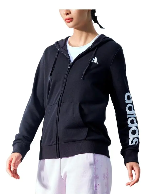 Adidas Essentials Logo Full-zip Hoodie - Black/white
