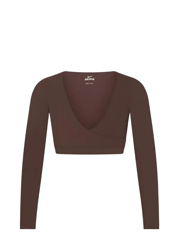 Nike X Skims Matte Wrap Long Sleeve Cropped Top - Dark Sepia