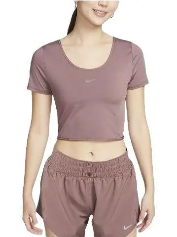 Nike Dri-fit Short Sleeve Cropped Twist T-shirt - Smokey Mauve/black