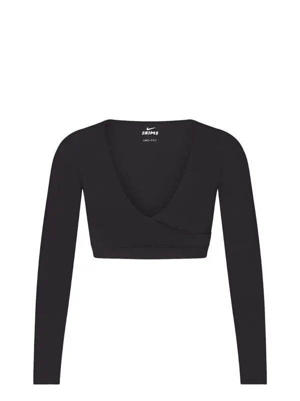 Nike X Skims Matte Wrap Long Sleeve Cropped Top - Obsidian