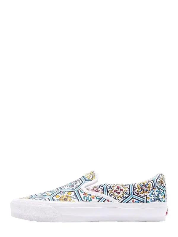 VANS Kith X Classic Slip-on "blue Moroccan Pattern" Sneakers - White/blue