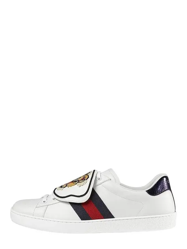Gucci New Ace Tiger Strap Sneakers - White/white/navy