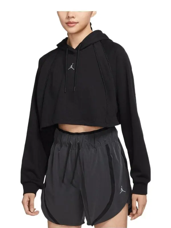 JORDAN Crop Pullover Fleece Hoodie - Black