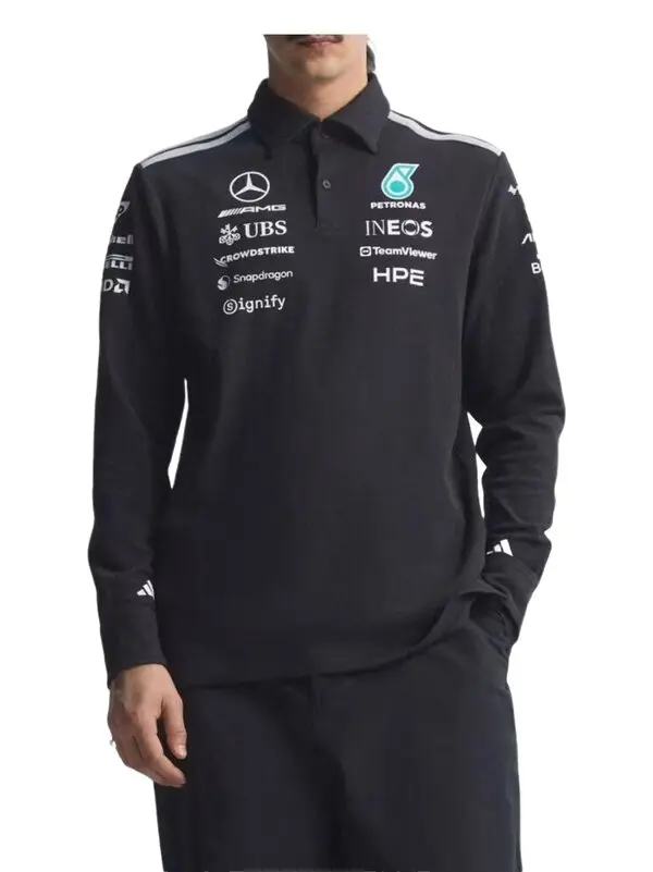 Adidas Mercedes Amg Petronas Formula 1 Team Engineers Long Sleeve Polo - Black