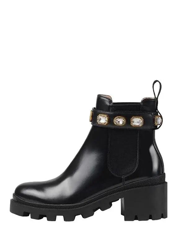 Gucci Ankle Boot With Embellished Belt - Black