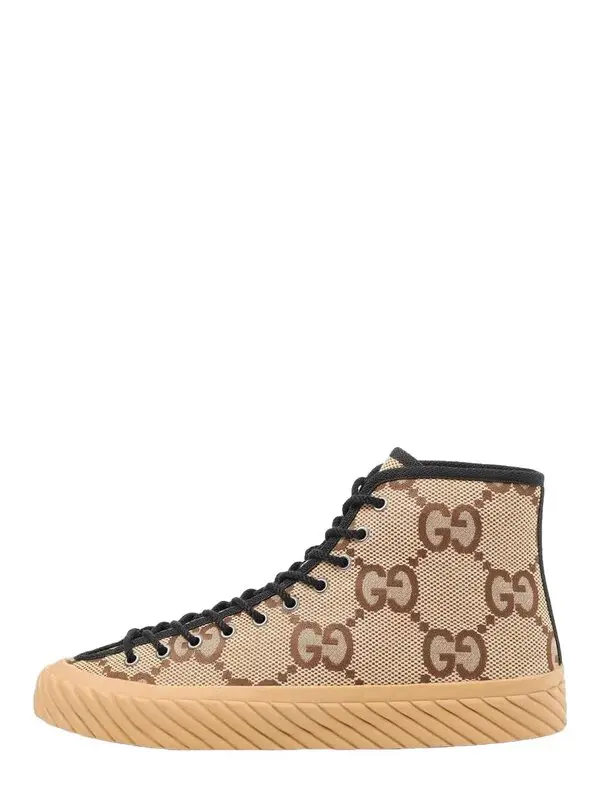 Gucci High Top Sneakers With Maxi Gg Motif - Beige/ebony