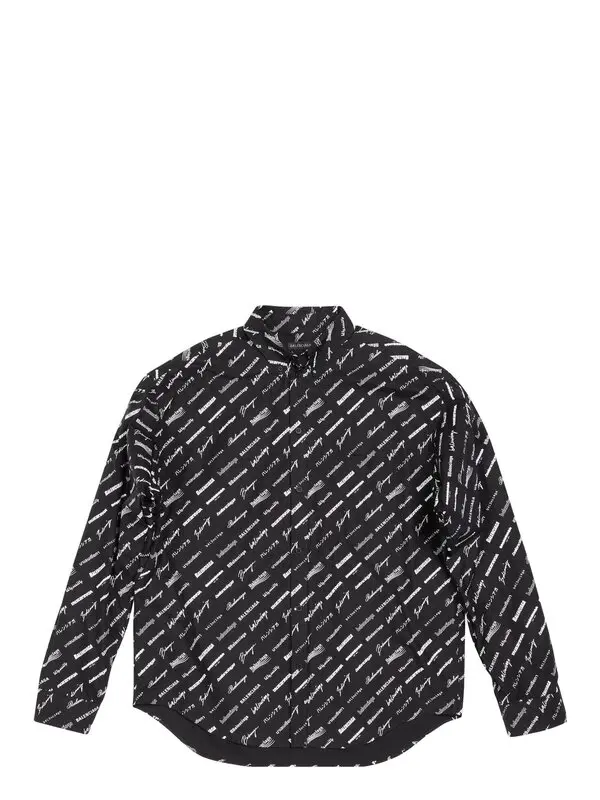 Balenciaga Logomania All Over Long Sleeve Shirt - Black