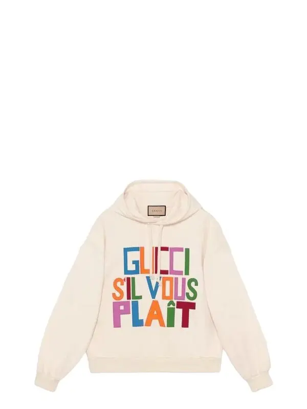 Gucci Felted Cotton Hooded Sweatshirt With Patch - Ivory