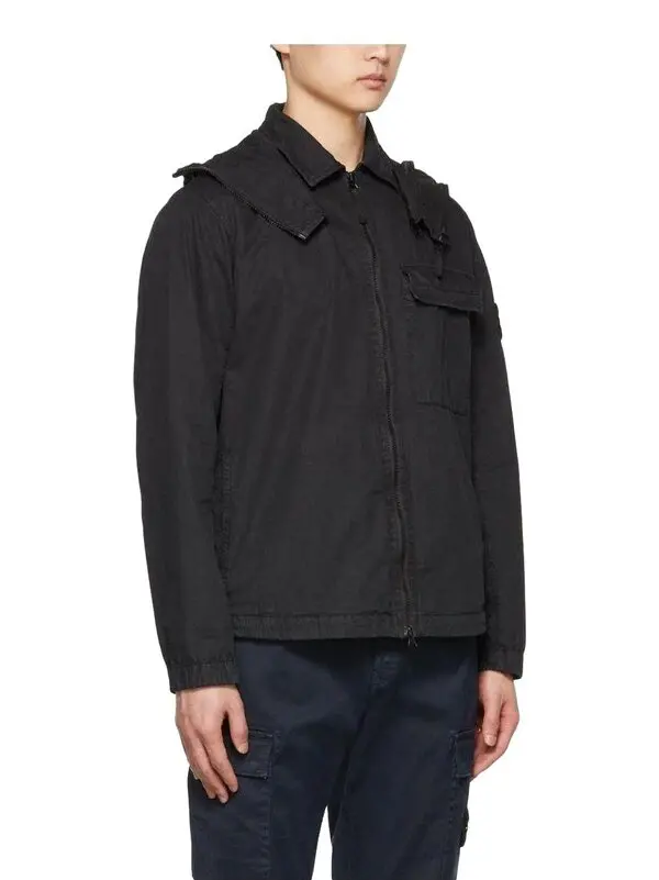 Stone Island Cotton Hooded Overshirt - Black